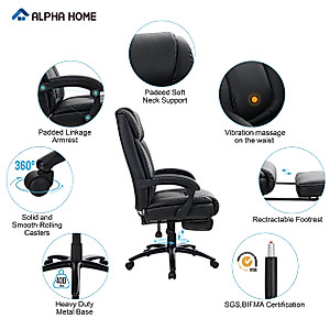 ALPHA HOME Executive Chair High Back Ergonomic Office Chair Adjustable Recliner Managerial Computer Desk Chair with Retractable Footrest Big Tall Rolling Swivel with Caster -Weight Capacity 350 lbs