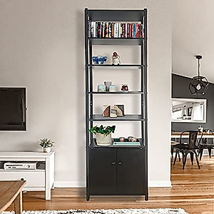 Jahof 6-Layer Industrial Bookshelf, Bookcase with 2 Doors, Standing Storage Cabinet for Living Room, Home Office, Bedroom, Washroom, Kitchen (6-Tier, Black)