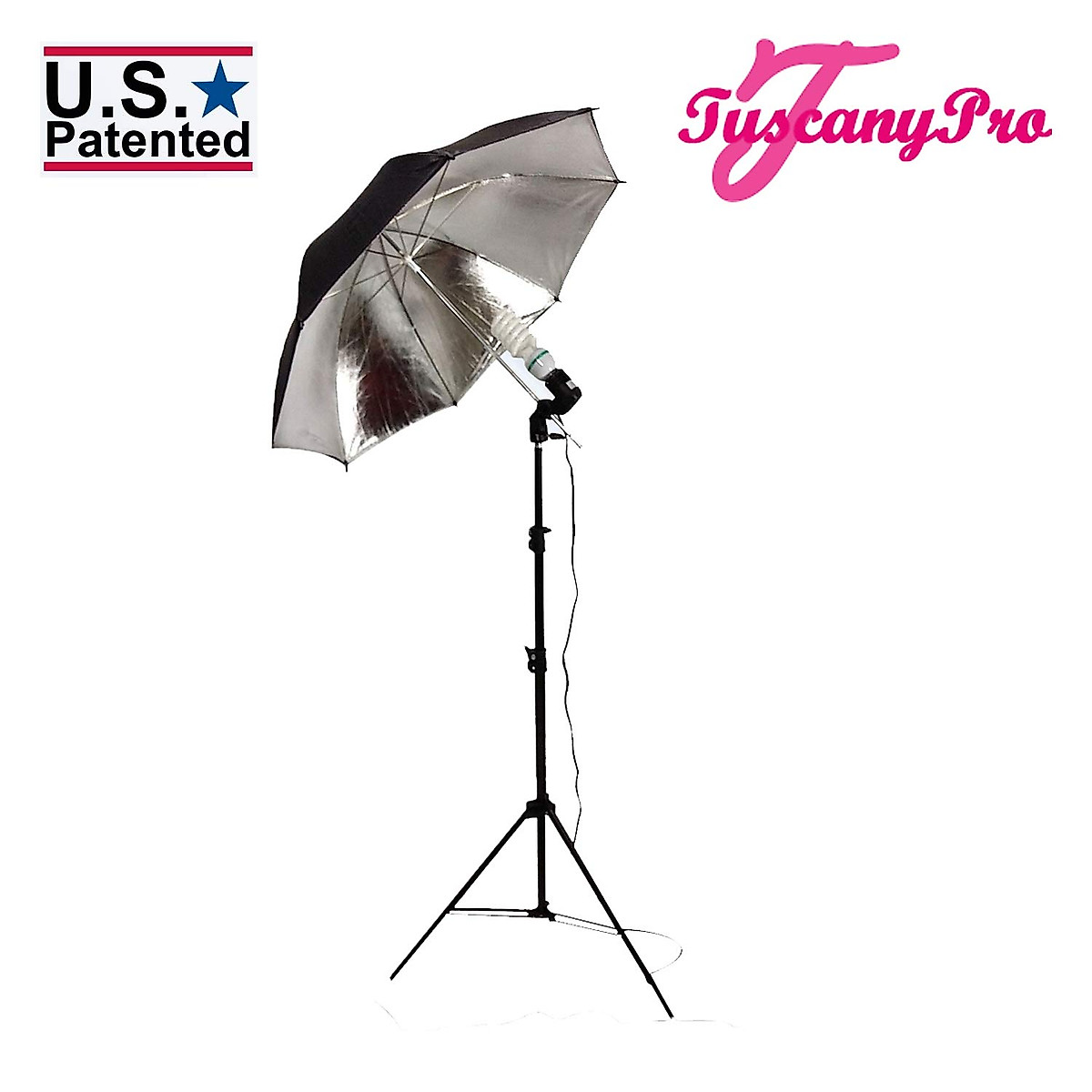 TuscanyPro Black Umbrella Light Set - Set of 2 Professional Light for Makeup Artist, Photography, Shoot - Carry Bag Included - 10 Years Warranty - US Patented - Personalize with Name/Logo