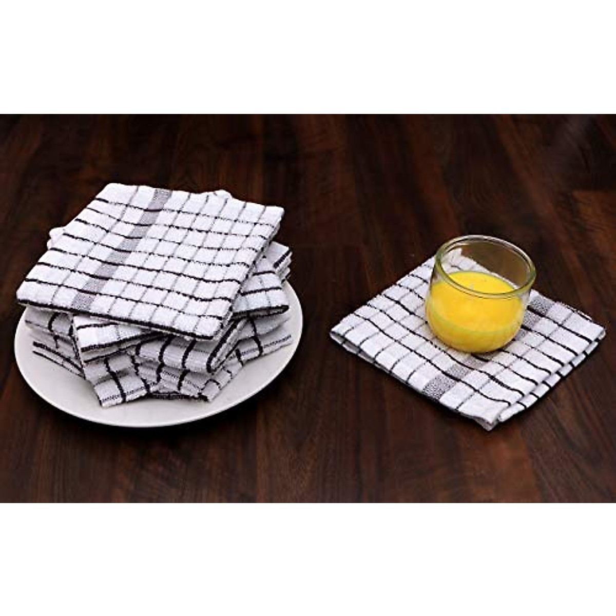 AMOUR INFINI Grid Terry Dish Cloth | Set of 8 | 12 x 12 Inches | Low Lint, Super Soft and Absorbent |100% Cotton Dish Rags | Perfect for Household and Commercial Uses | Charcoal