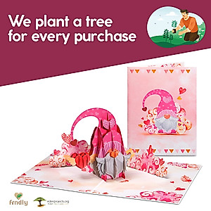 Frndly by Paper Love Pop Up Card, 3D Love Gnome, Handcrafted - 100% Recycled and Eco-Friendly, 8" x 6" Cover - with Removable Note Tag