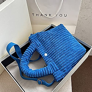 Nanwansu Small Corduroy Tote Bag for Women Cute Mini Tote Shoulder Bags Blue