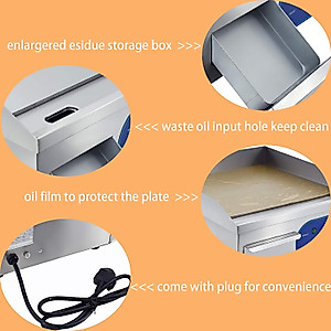 DULONG Commercial Electric Griddle Countertop Flat Top Griddle, Stainless Steel Restaurant Grill with Thermostatic Control for Kitchen BBQ(1500W 14 Inch), Sliver, D-TM-810B