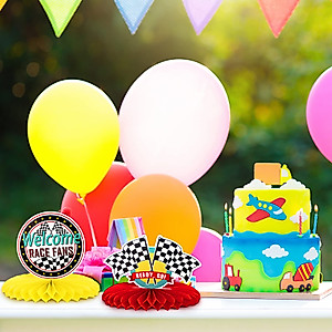9 Pieces Race Car Party Decorations Race Car Honeycomb Centerpieces Racing Party Table Decor Double-Sided Cars Photo Booth Props for Birthday Baby Shower Race Car Theme Party Supplies