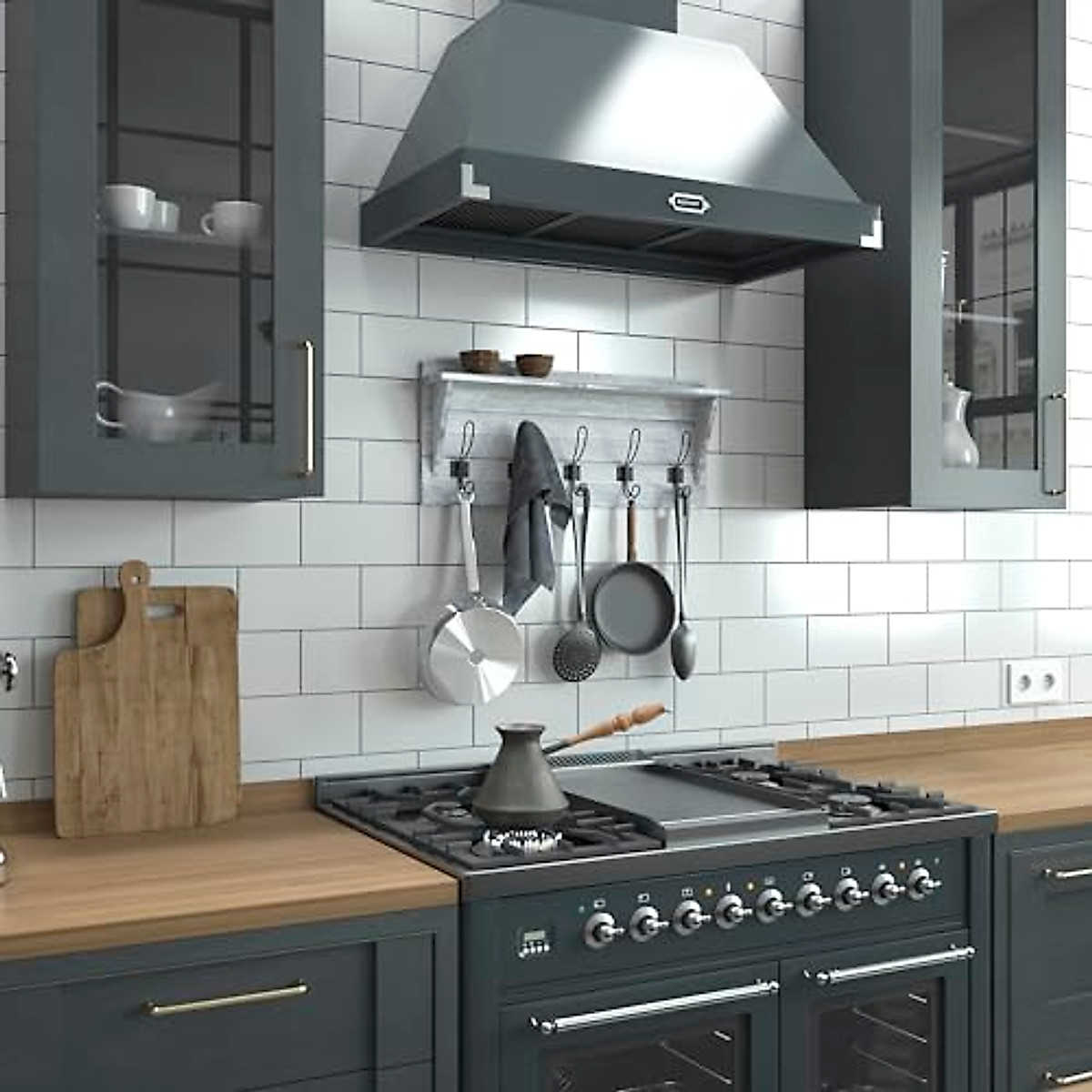 Flash Furniture Daly Wall Mounted Storage Rack - Whitewashed Solid Pine Wood - 24 Inch - Upper Shelf and 5 Hooks - For Entryway, Kitchen, Bathroom