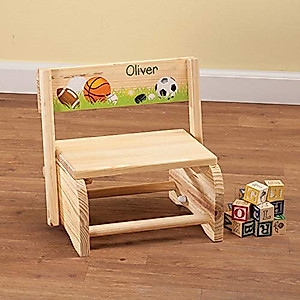 Fox Valley Traders Personalized 2-in-1 Children's Step Stool and Chair, Customized with Kid’s Name, Sports Design
