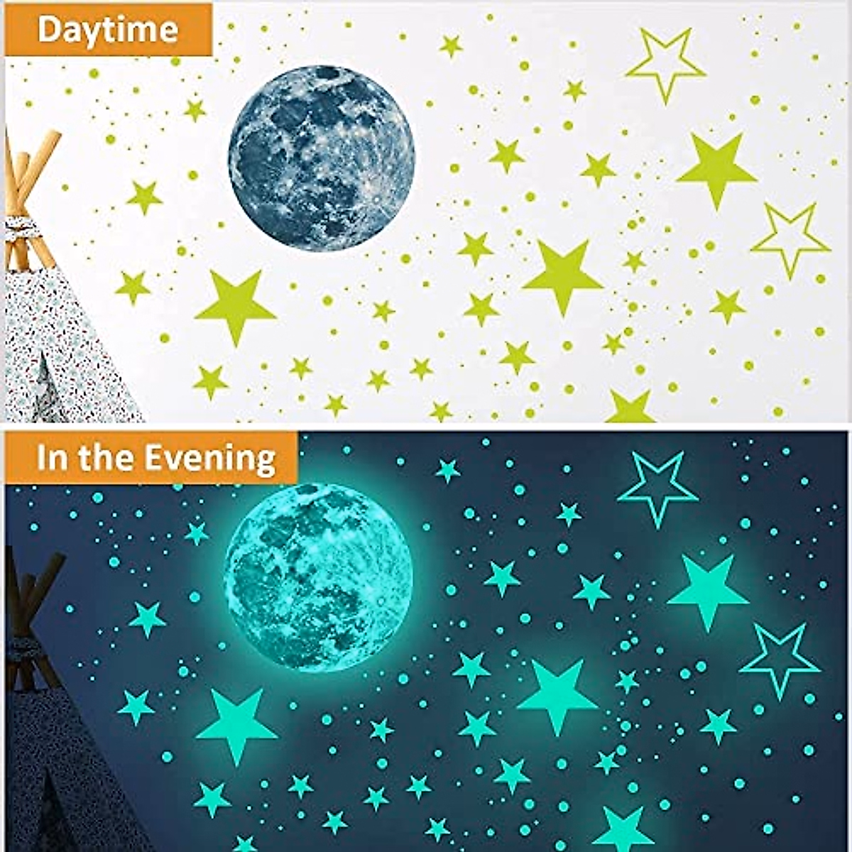 Glow in The Dark Stars for Ceiling, 1120PCS Airsnigi Glow in The Dark Wall Decals Long-Lasting Glowing Star Wall Stickers Perfect Gifts for Kids Room Decor, Halloween, Christmas-Green