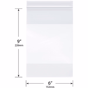 Plymor 6" x 9" (Pack of 100), 4 Mil with White-Block Heavy Duty Zipper Reclosable Plastic Bags