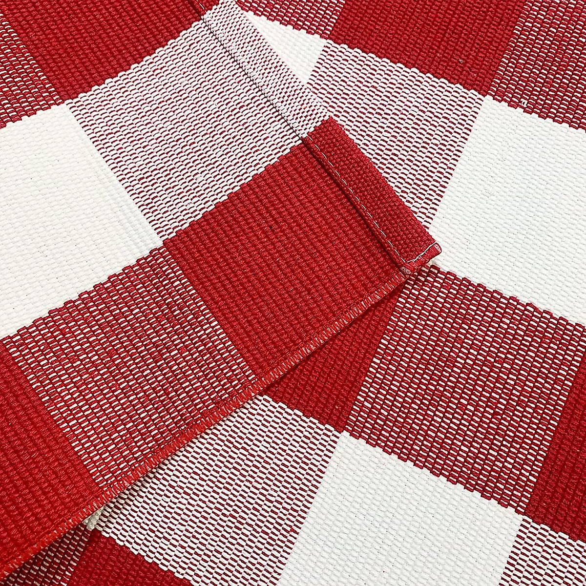 USTIDE Cotton Buffalo Plaid Rug Red&White Check Rugs 23.6"X51" Hand-Woven Indoor or Outdoor Rugs for Layered Door Mats Washable Carpet for Front Porch/Kitchen/Farmhouse/Entryway