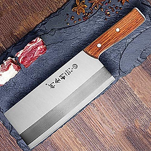 Cleaver Knife 7 Inch – Chinese Chef Knife with rosewood Handle, Vegetable Meat Cleaver Knife with case, Anti-rust Kitchen Knife for Cooking
