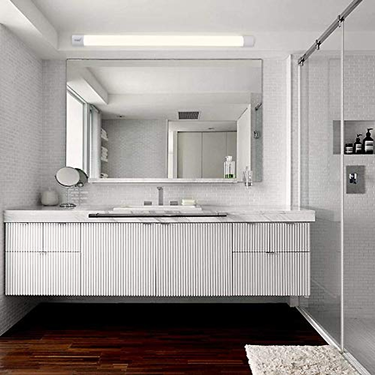 LED Shop Light Fixture 4FT Plug in Ceiling Lights Linkable LED Tube Light 5000K Plug in Light Fixture for Bathroom Garage Overhead with ON/Off Switch