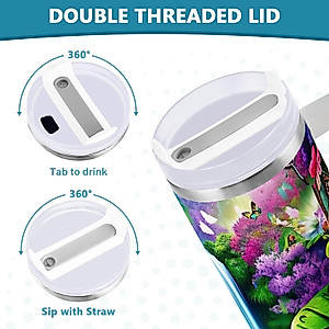 ODAWA 40 Oz Butterflies Floral Landscape Tumbler Cups with Handle and Straw, 2 in 1 Lid Insulated Stainless Steel Insulated Tumblers