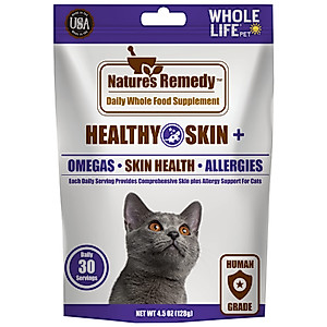 Whole Life Pet Healthy Skin and Coat Cat Supplements for Dry Skin, Allergy & Stomach Relief, Cat Immune & Digestive Support - Probiotics & Omega 3 for Cats, Cat Food Add Ins - 30-Day Supply