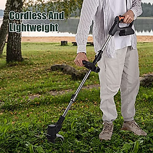 Karlak Cordless Grass Trimmer Weed Wacker 21V Weed-Wacking Hine with LCD S n Weight Adjustable Height Metal Cutting Blade for Garden and Yard Bush Mowing Grass Lawn Pruning - 2 Batteries