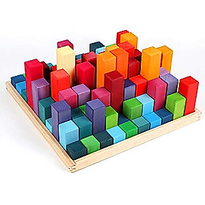 moderngenic 'Pyramid' Rainbow X-Large 100 Piece Blocks, Wooden Toys for Kids, Geometric Stacking Educational Building Blocks