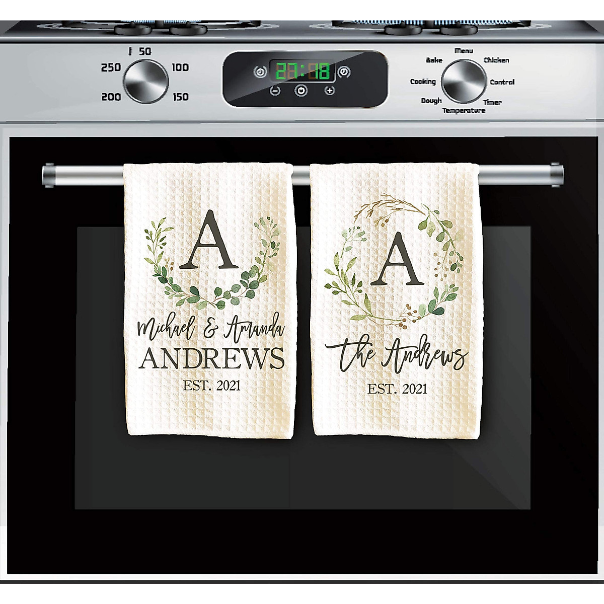 CANARY ROAD Couple Two Towel Set | Personalized Waffle Weave Kitchen Towel | Housewarming Gift | Wedding Gift | Personalized Dish Towel | Engagement Gift