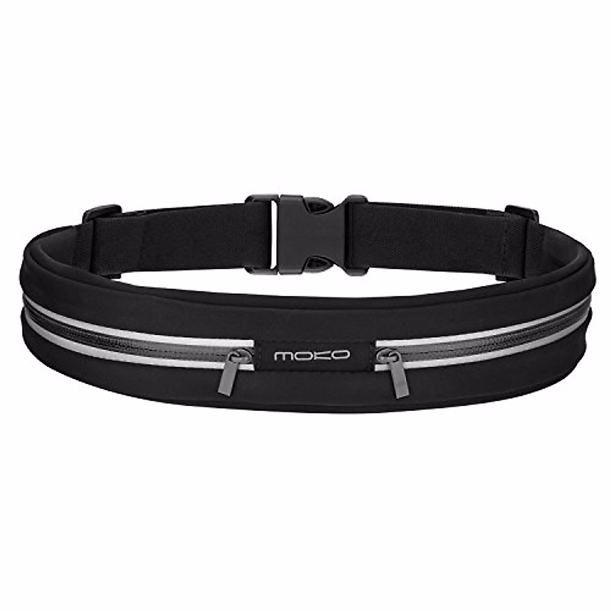 MoKo Sports Running Belt,Outdoor Dual Pouch Sweatproof Reflective Slim Waist Pack,Fitness Workout Belt Fanny Pack Compatible with iPhone 11/11 Pro Max/X/Xr/Xs Max/8/7, Galaxy Note 10/10 Plus, S20/S10