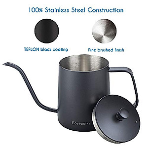 Easyworkz Gage Gooseneck Pour Over Coffee Kettle 20 oz with Thermometer Stainless Steel Hand Drip Coffee Pot With Long Narrow Spout
