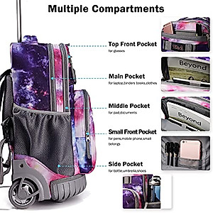 Tilami Rolling Backpack 19 inch with Lunch Bag Wheeled Laptop Backpack, Galaxy Purple