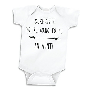 Bump and Beyond Designs Baby-Girls Suprise Pregnancy Announcement to Aunt Newborn Leotard White, 0-3 Months