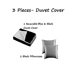 Tache 3 Piece 100% Cotton Reversible Solid Deep Blue and Black Duvet Cover Set, California King