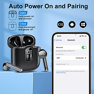 Aptkdoe Wireless Earbuds, Bluetooth 5.3 Headphones with Hi-Fi Stereo Clear Call Mic, 30 Hrs Playtime Bluetooth Earbuds Touch Control with LED Display, IPX7 Waterproof Earphones for iOS Android Laptop