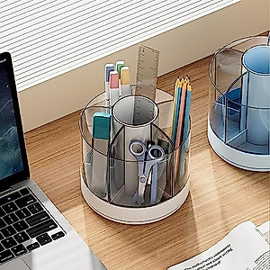 gianotter 360 Degree Rotation pen holder, 6 Slots Pencil Holder for Desk, desk organizers and accessories for Office Supplies, Home Office Art Supply Storage Box Caddy (White)