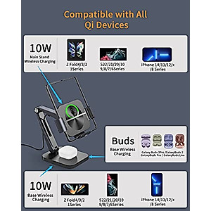 MAKAQI Wireless Charging Station for Z Fold 4/3/2, [3 Coils] 2 in 1 Fast Wireless Charger Stand for Samsung Galaxy Z Fold Series, Galaxy Buds 2 Pro/Buds Pro/Buds 2 / Buds Live