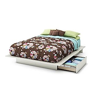 South Shore Gramercy Full/Queen Platform Bed (54/60'') with drawers, Pure White