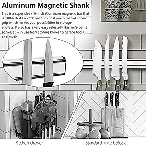 MEKBOK 16" Stainless Steel Wall Mount Magnetic Knife Holder - Professional Magnetic Knife Bar - Space Saving Knife Holder/Bar with Strong Magnetic Pull - Rust Free