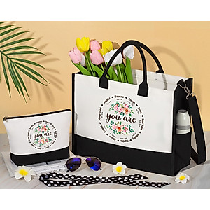 Christian Gifts for Women Faith, Inspirational Religious Gifts for Women, Catholic Spiritual Gifts Mothers Day Birthday Gifts for Women Mom Sister Best Friends Coworkers - Canvas Tote Bag & Makeup Bag