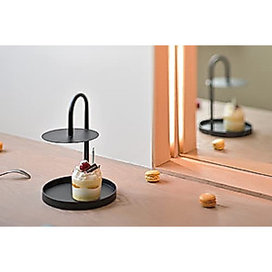 ikloo Round Tabletop 2-Tier Black Steel Cupcake Stand, Jewelry Organizer, Durable Attractive Jewelry Storage Rack | Desktop Tray for Dessert, Key & Accessories Storage in Bedroom, Bathroom, Entryway.