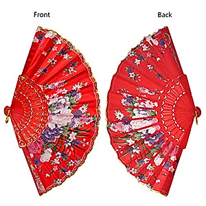 10pcs Floral Folding Hand Fan Flower Pattern Gold Side Lace Handheld Folding Fans Women Hand Folding Fans Vintage Retro Style Folding Fan