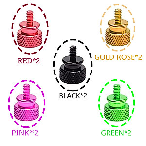 QIANRENON 10 PCS M3.5 * 6.5mm Colored PC Case Thumb Screws 6#-32 Colored Aluminum Alloy Knurled ComputerThumb Screws for PC Cover Power Supply PCI Slots Hard Drives