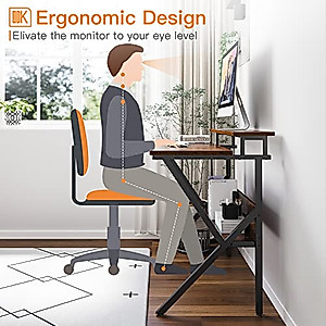 ODK Small Desk, 39 Inch Small Computer Desk for Small Spaces, Compact Desk with Storage, Tiny Desk Study Desk with Monitor Stand for Home Office, Rustic Brown