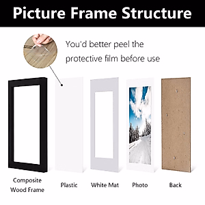 BOANKODU 8x10 Picture Frame Set of 2, Made of High Definition Transparent Plastic for 5x7 with Mat or 8x10 Without Mat, Wall Mounting Photo Frames, Black