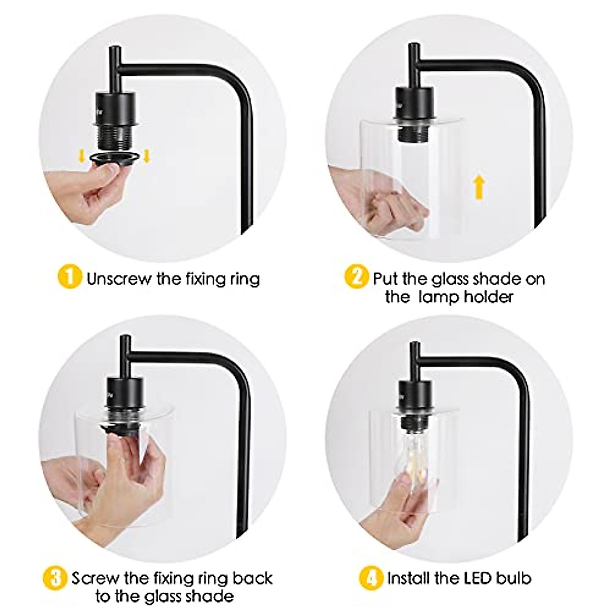 Upgraded Table Lamp, Fully Stepless Dimmable Desk Lamp with 2 USB Charging Ports and 2 AC Power Outlets, Modern Bedside Lamp with Glass Shade for Bedroom, Living Room, Office (Bulb Included)