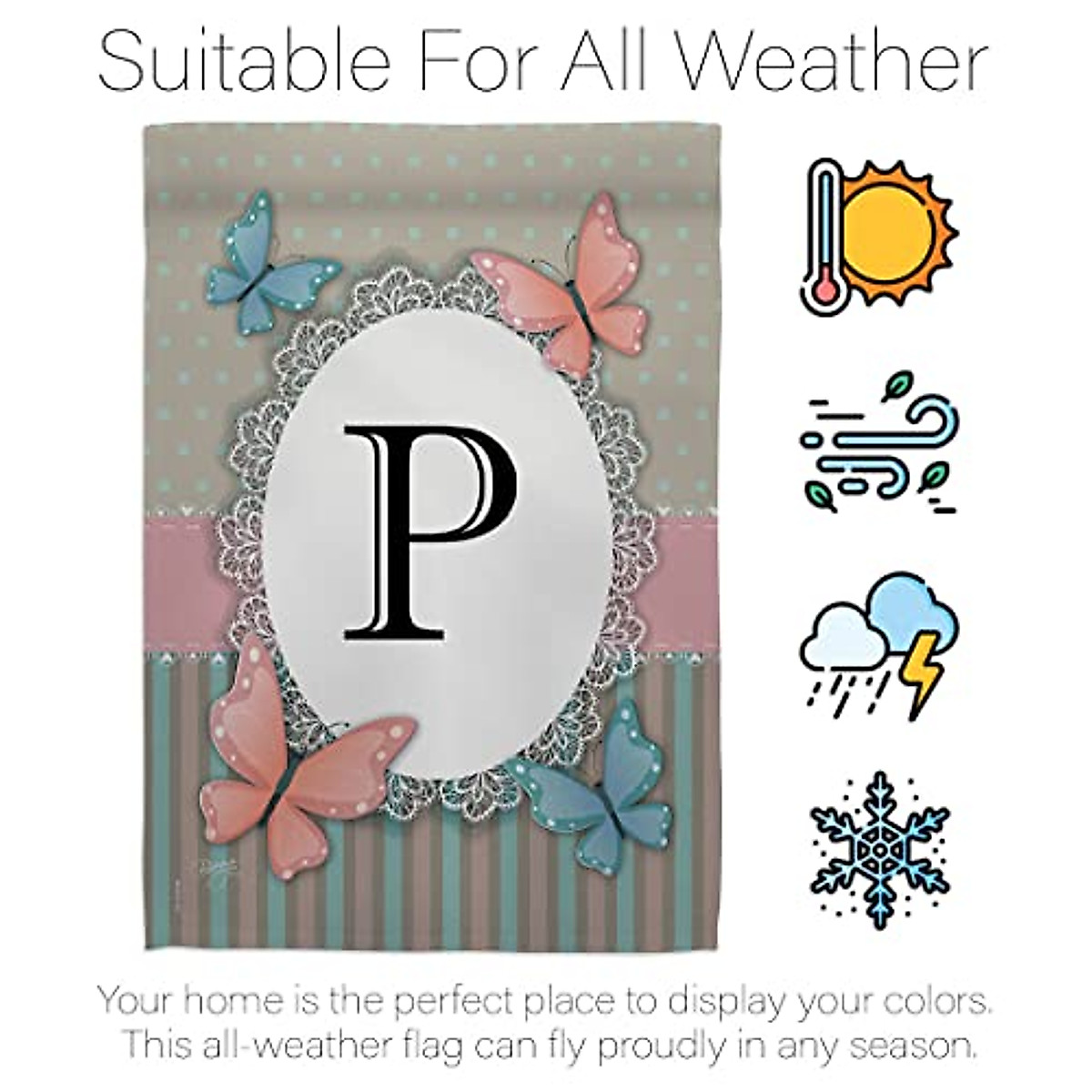 Breeze Decor P Initial Garden Flag Set Wall Hanger Monogram Friends Bugs & Frogs Butterfly Ladybugs Dragonfly Bee Springtime Insect Natural Wildlife House Yard Gift Double-Sided, Made in USA