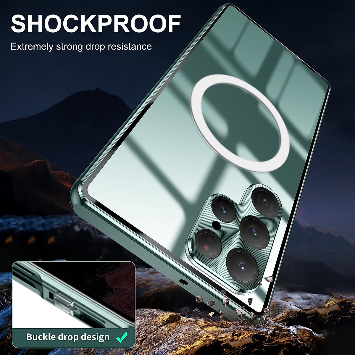 Jonwelsy Anti Peeping Case for Samsung Galaxy S22 Ultra, Double-Sided 360 Degree Protection Cover Compatible with Magsafe Anti Spy Privacy Glass Magnetic Adsorption Metal Bumper for S22U (Green)