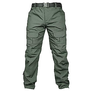 AKARMY Men's Hiking Pants, Camo Cargo Pants, Lightweight Work Pants Outdoor Travel Casual Pants with Multi-Pocket G4WF ArmyGreen 38