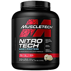 MuscleTech Whey Protein Powder | MuscleTech Nitro-Tech | Isolate & Peptides | Protein + Creatine for Muscle Gain | Muscle Builder for Men & Women | Sports Nutrition | Vanilla, 4 lb (40 Servings)