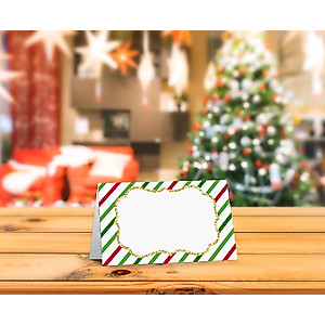 Table Place Card, Christmas Themed Tent Style Cards, Pack of 25 Half-Fold Reception Place Card, Perfect for Christmas Party, Wedding, Bridal & Baby Shower, Birthday, Banquet and Special Events B02