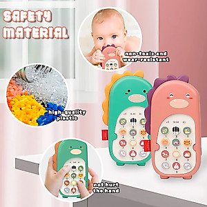 HangLei Toys Baby Dinosaur Cell Phone Toy with Teething Glue, Music & Story & Vibration Modes, 2 Gears Volume, Touch Training Fake Phone for Kids, Preschool Birthday Gift for Girl Boy (Green)