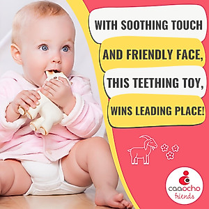 CaaOcho Pure Natural Rubber Teething Baby Toy - Sola The Goat Teether for Babies, BPA Free Baby Toy, All Natural Teething Toys for Babies 0-6, Safe and Fun Molar Teether Toy