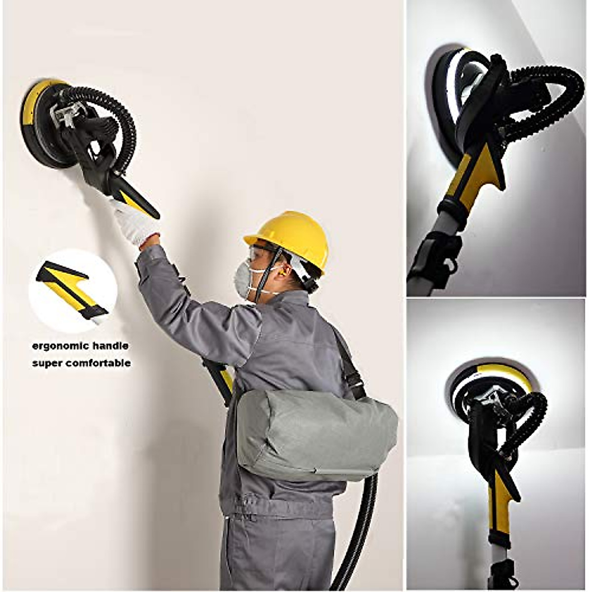 Drywall Sander with Vacuum, Labor-Saving Handle and Unique Fixture for Ceiling Sanding, Electric Drywall Sander with LED Light, ETL Listed, CUBEWAY