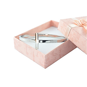 Flyingeagle Trade Sideways Cross Bangle Bracelet Stainless Steel Unisex/Women (Silver)