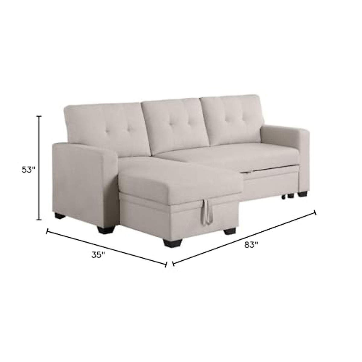 Pemberly Row Polyester Fabric Reversible Sleeper Sectional Sofa in Beige