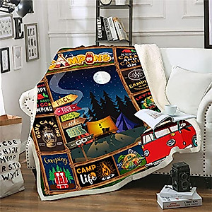 Onecmore Camping Blanket for Women and Men Gifts for Camping Lovers Happy Camping Camping Bus Soft Lightweight Warm and Comfortable Throw Blanket Blanket for Living Room Couch Chair Bed Sofa 50"x60"