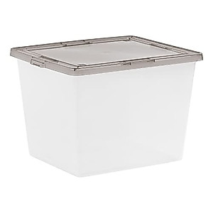 36 Quart Snap Top Clear Plastic Storage Box, Gray, Set of 6