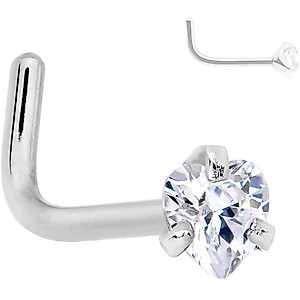Body Candy 20G 6mm Womens Grade 23 Titanium 3mm Clear Heart Accent L Shaped Nose Ring Nose Stud 1/4"